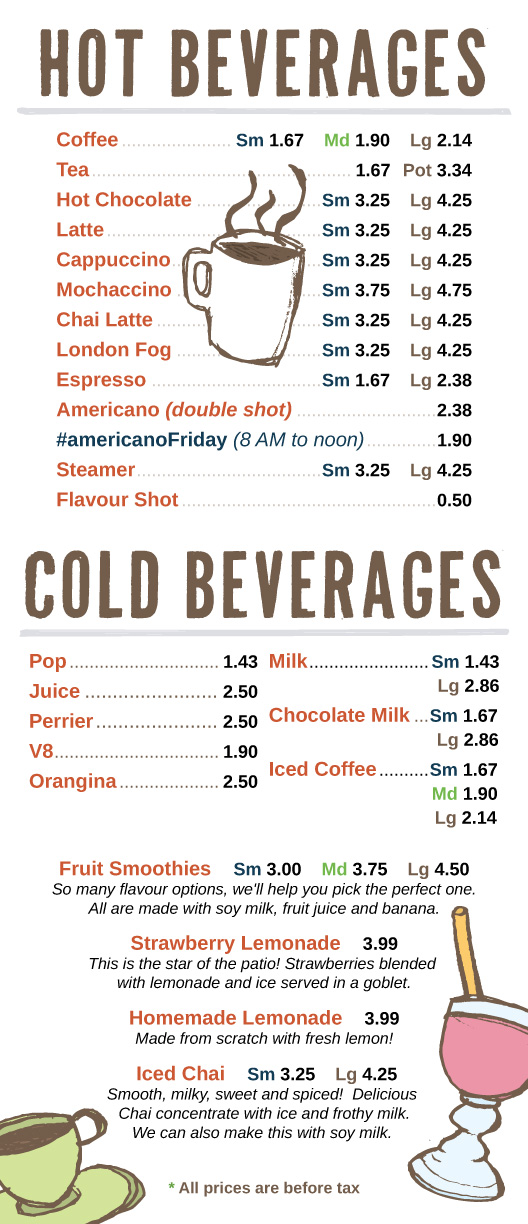 Drinks Menu Silver Bean Cafe